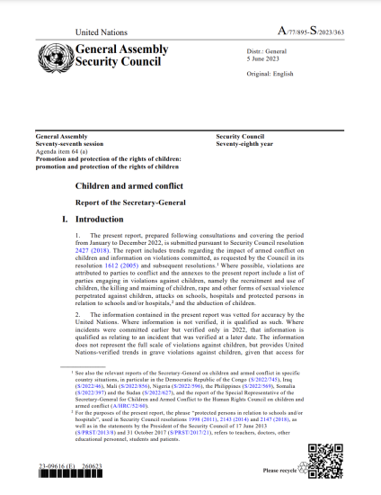 Secretary-General annual report on children and armed conflict | UN Human Rights Monitoring ...